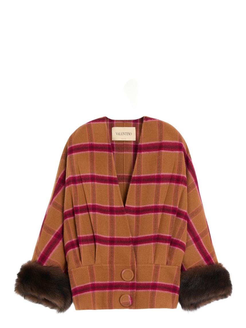 VALENTINO peacoat in macro finestra with shearling